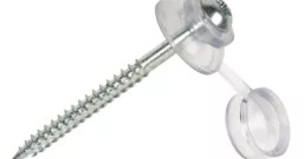 CORRUGATED ROOFING SCREWS, WITH CLEAR STRAP CAPS FOR CLEAR SHEETS